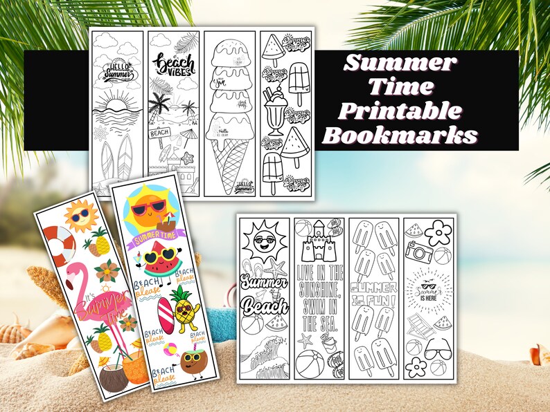 Summer Bookmarks for Kids / Color Your Own Bookmarks / 12 Different ...