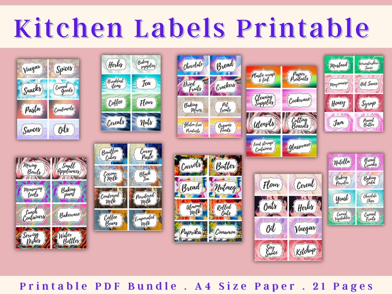 Kitchen Labels Printable / Colorful Abstract / Editable on Canva / PDF ...