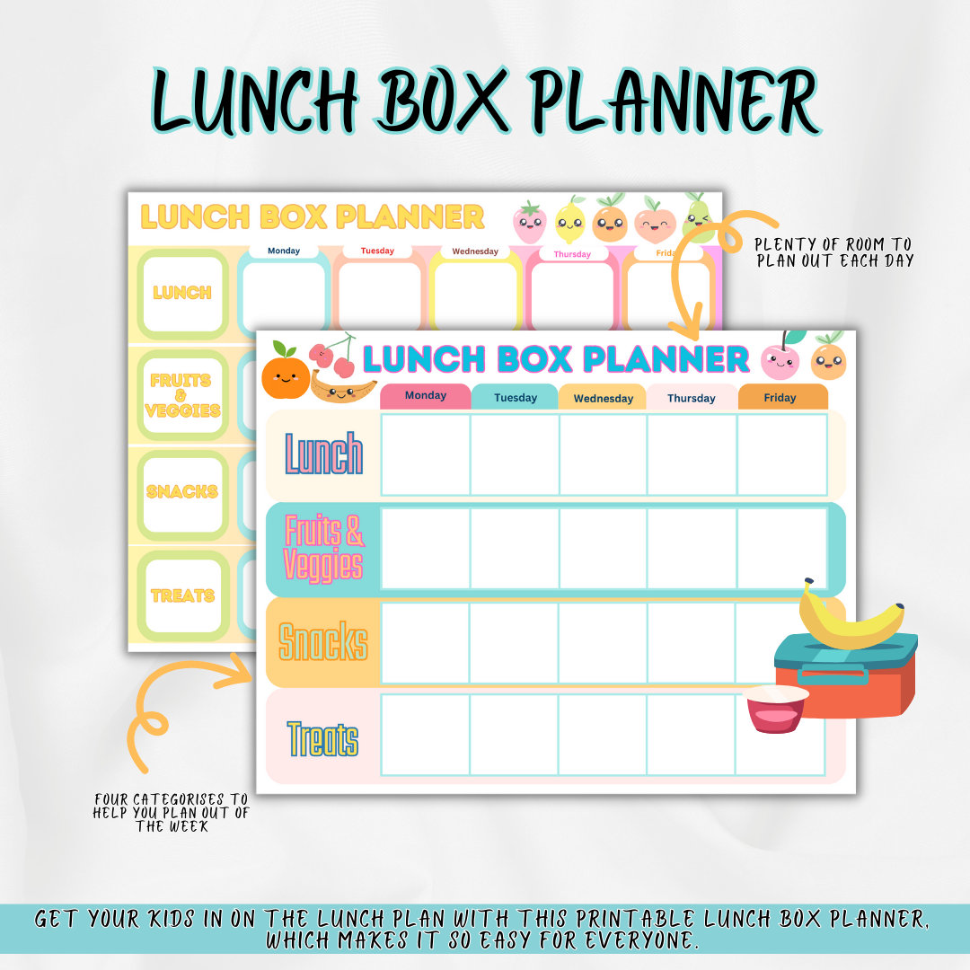 Lunch Box Planner Printable / 2 Pages / Back to School Lunch Box ...