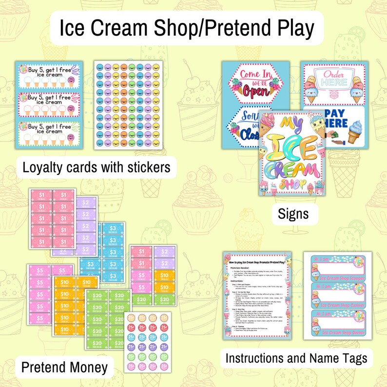 Ice Cream Shop Dramatic Pretend Play Printables Bundle / 39 Pages PDF ...