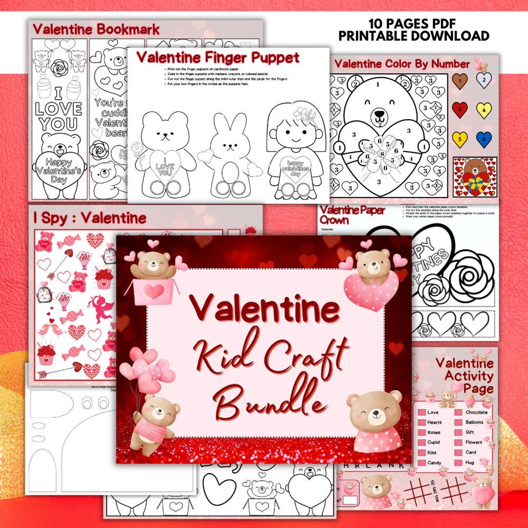 Valentine Kid Craft Printable Set / Valentines Day Activities for Kids ...