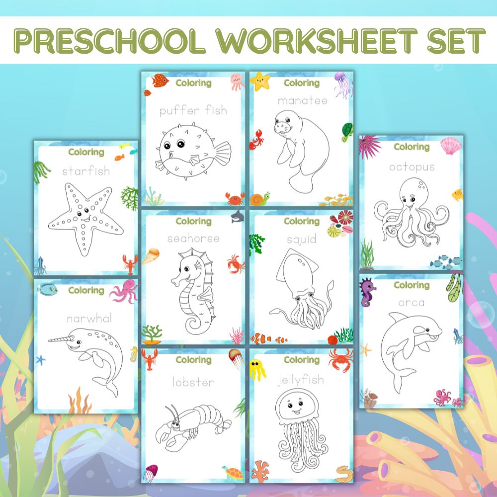 Preschool Worksheets Set / Printable / 50 Pages / Under the Sea ...