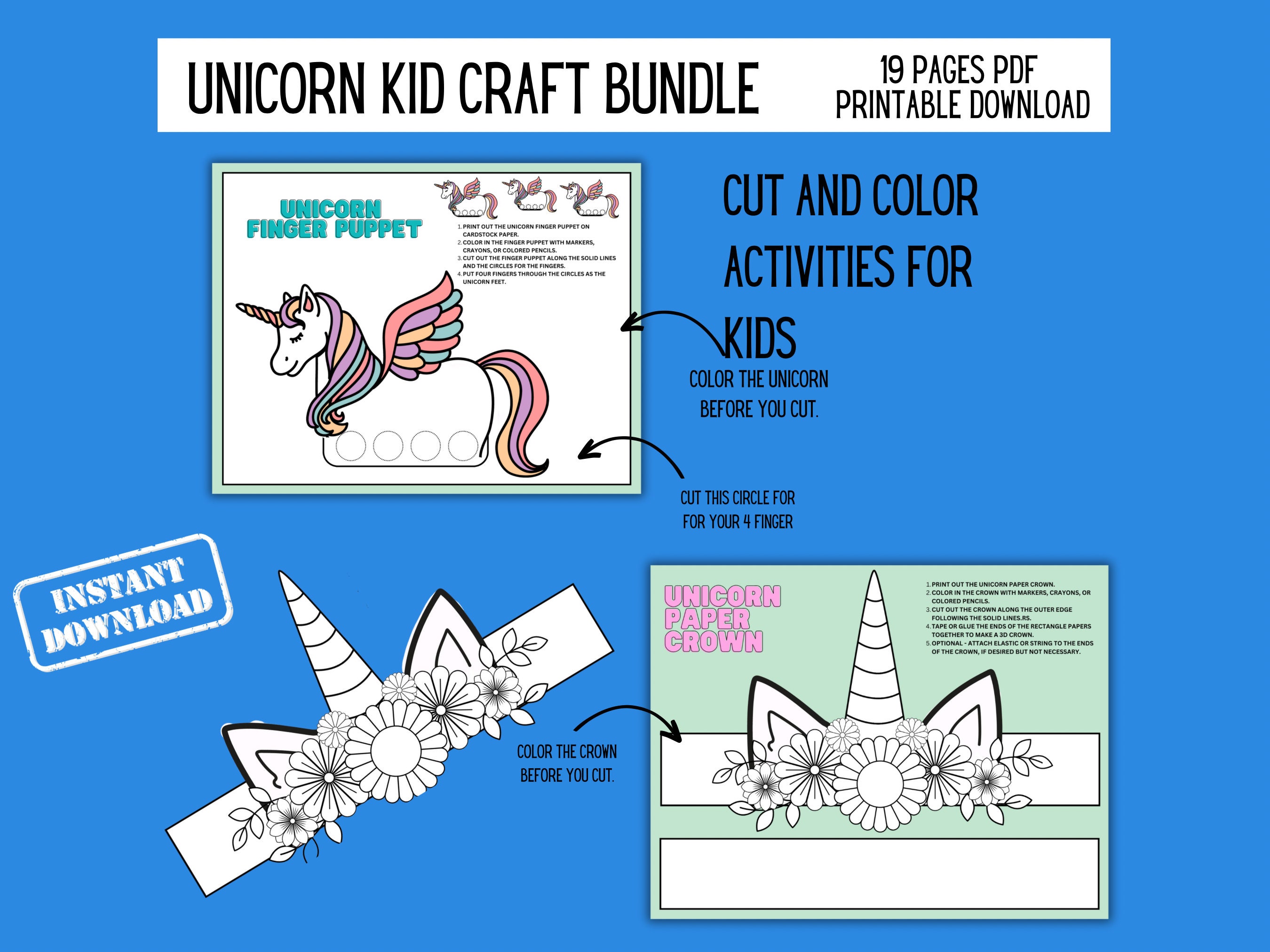 Kids Summer Craft Printable Activities/ Unicorn Kid Craft Bundle ...