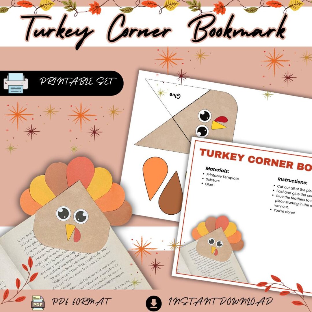 Turkey Corner Bookmark Printable / Turkey Reading Bookmark / for Kids ...