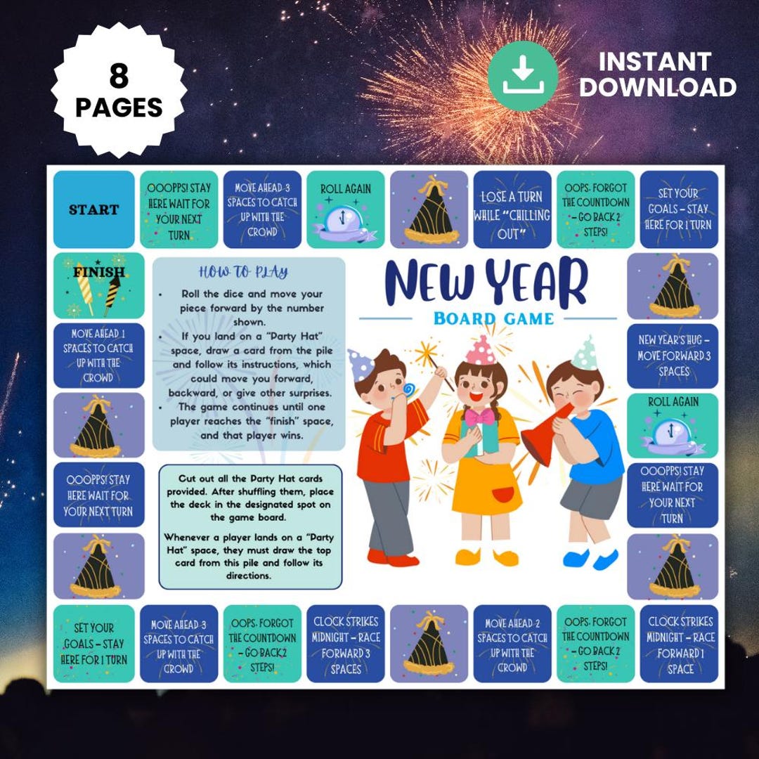 New Year Board Games Printable / New Year Charades / New Year Dice ...
