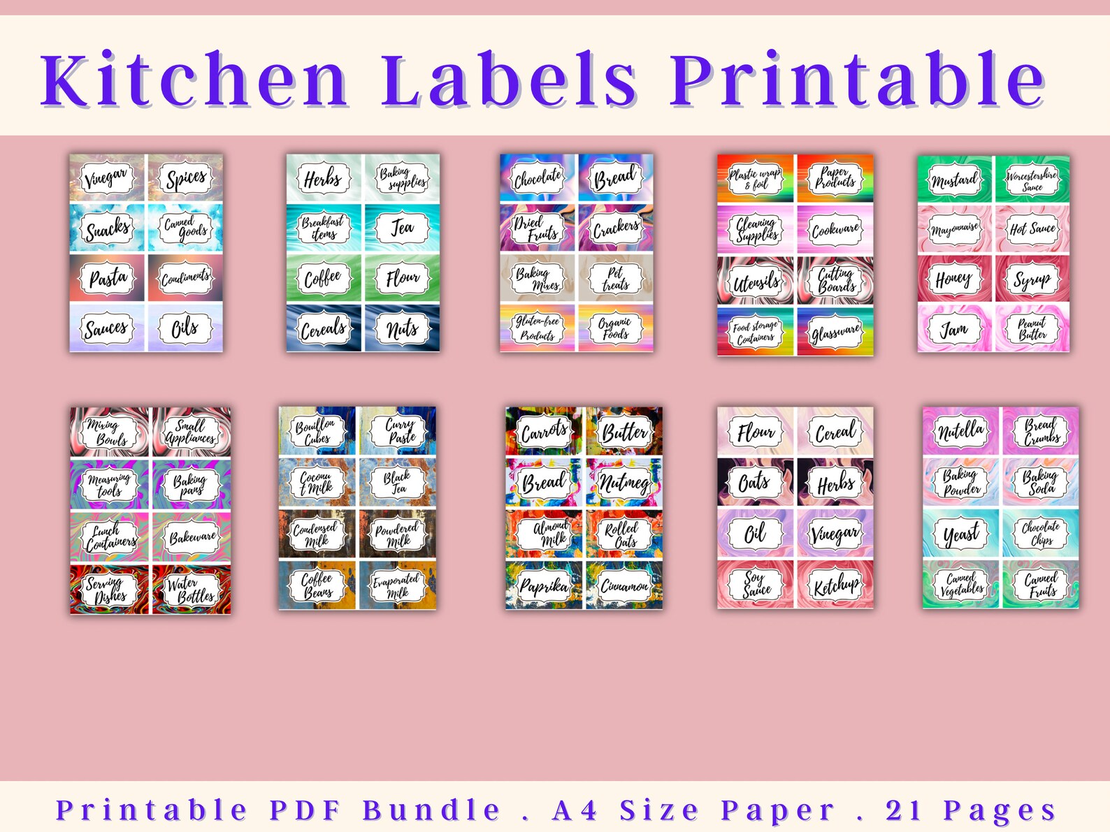 Kitchen Labels Printable / Colorful Abstract / Editable on Canva / PDF ...