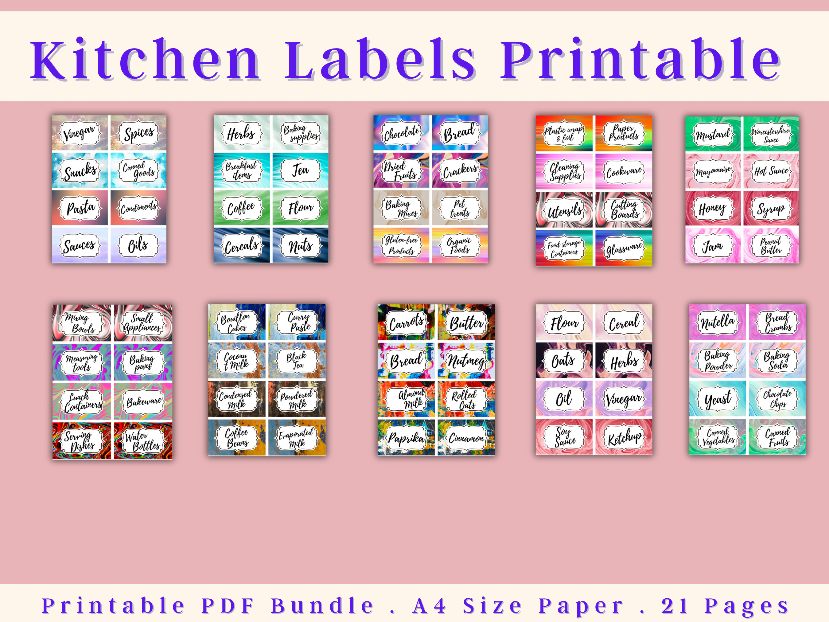 Kitchen Labels Printable / Colorful Abstract / Editable on Canva / PDF ...