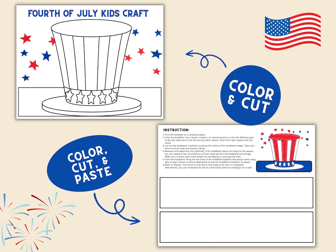 4th of July Kids Craft / 4th of July Hat / PDF / Instant Download / Printable Activity/ - Etsy