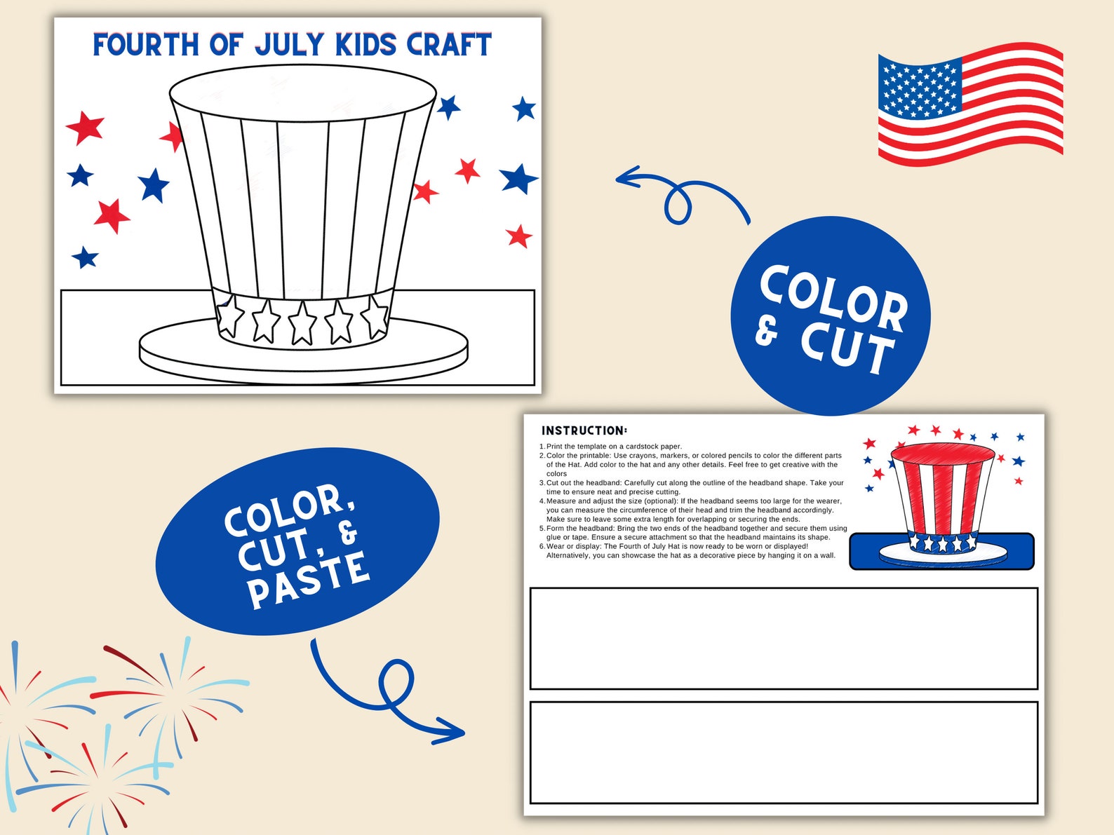 4th of July Kids Craft / 4th of July Hat / PDF / Instant Download ...