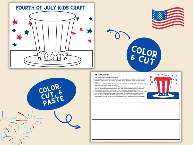 4th of July Kids Craft / 4th of July Hat / PDF / Instant Download ...