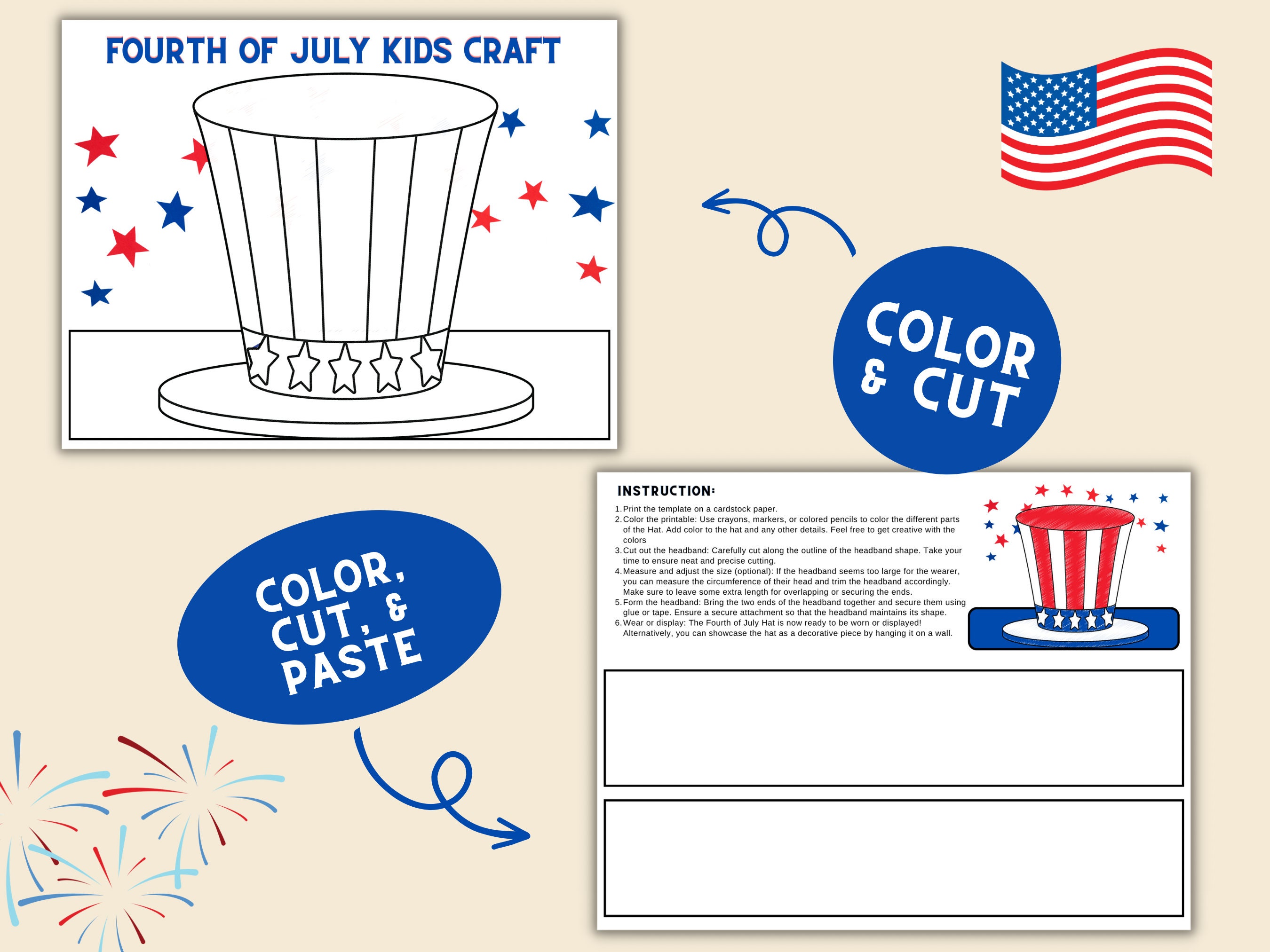 4th of July Kids Craft / 4th of July Hat / PDF / Instant Download ...