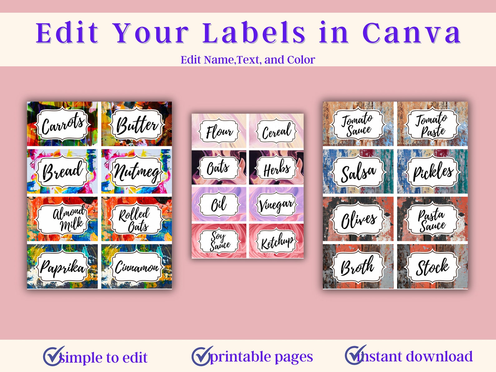 Kitchen Labels Printable / Colorful Abstract / Editable on Canva / PDF ...