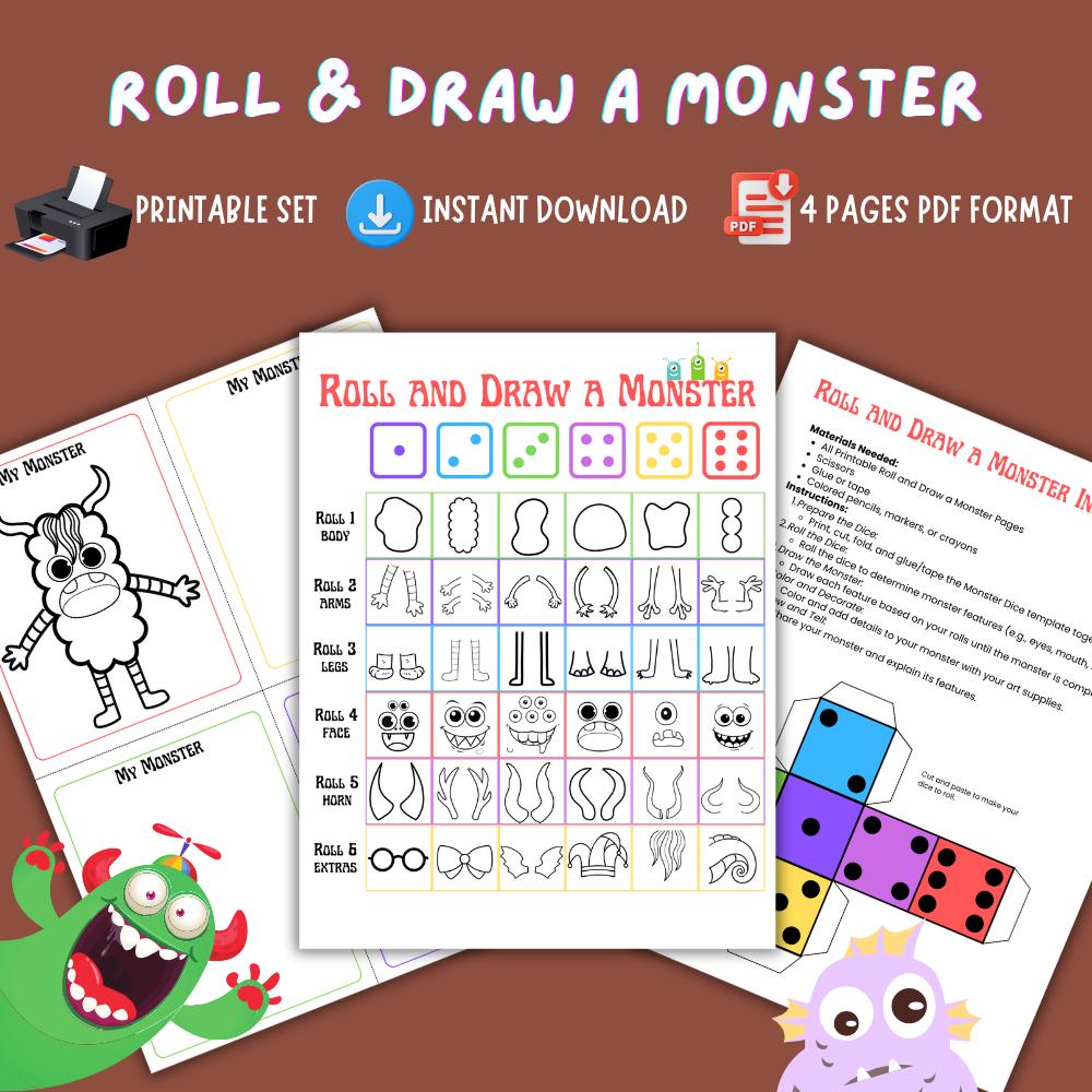 Roll and Draw a Monster Printable / 4 Pages / PDF / Drawing Activity ...