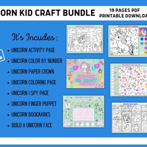 Kids Summer Craft Printable Activities/ Unicorn Kid Craft Bundle ...