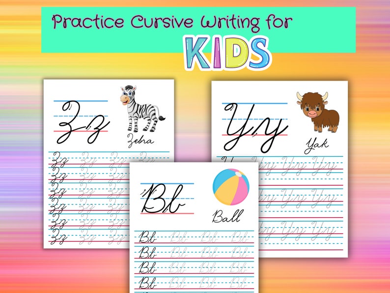 Practice Cursive Writing for Kids / Printable/ 27 Pages / PDF / Kids ...