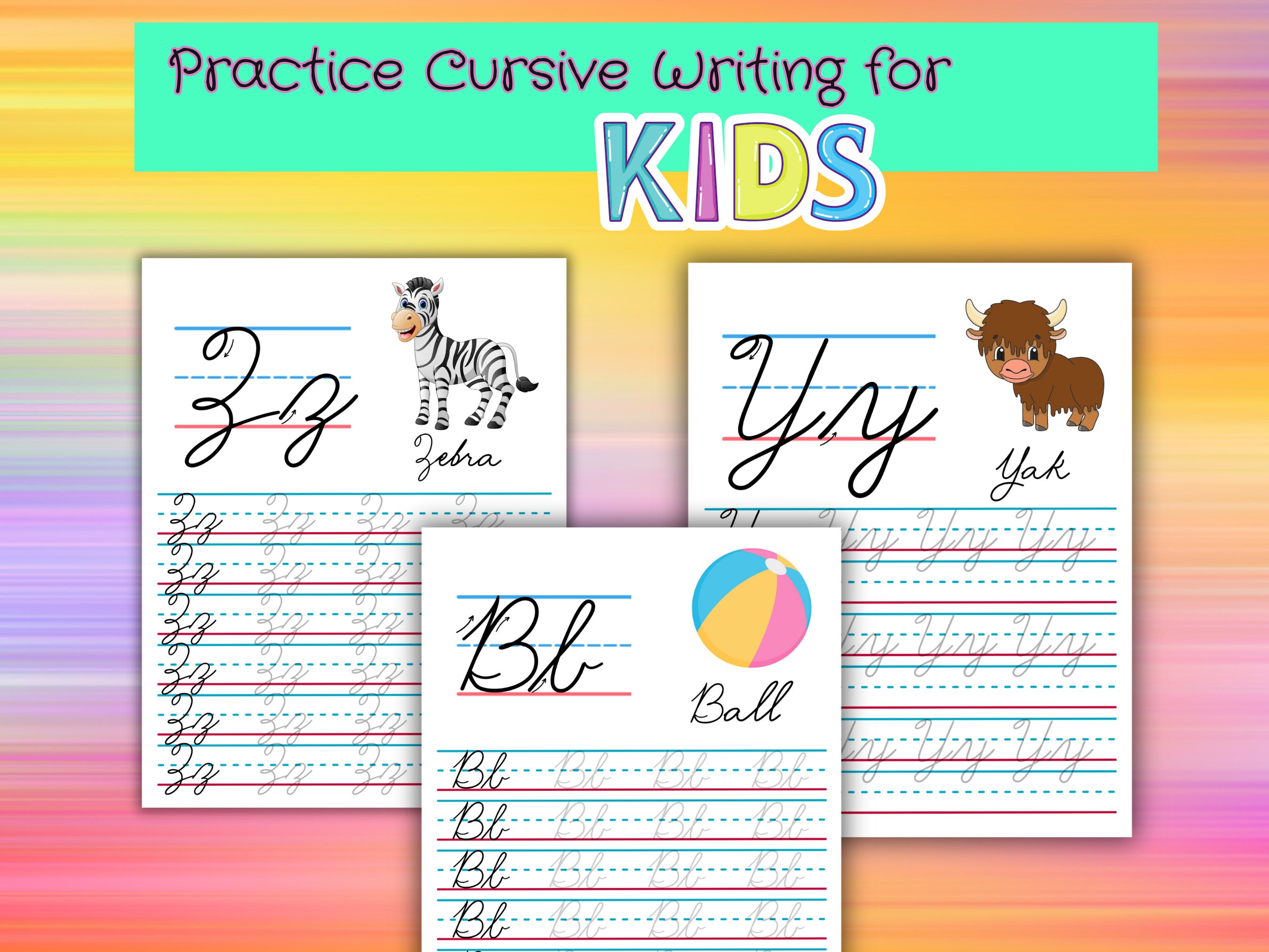 Practice Cursive Writing for Kids / Printable/ 27 Pages / PDF / Kids ...