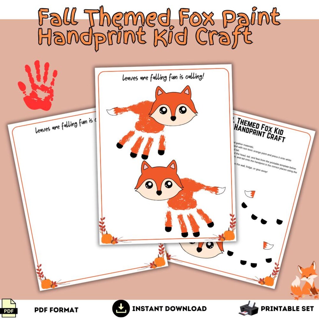Fox Handprint Kid Craft / Printable / 2 Pages / PDF / Kids Toddler ...