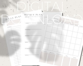 Boho Daily Weekly and Monthly Planner Prints Meal Planner | Etsy