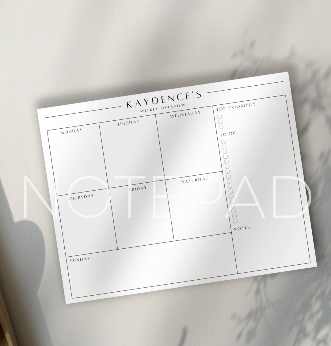 Personalized Notepad | Weekly Planner | Weekly Notepad | Schedule ...
