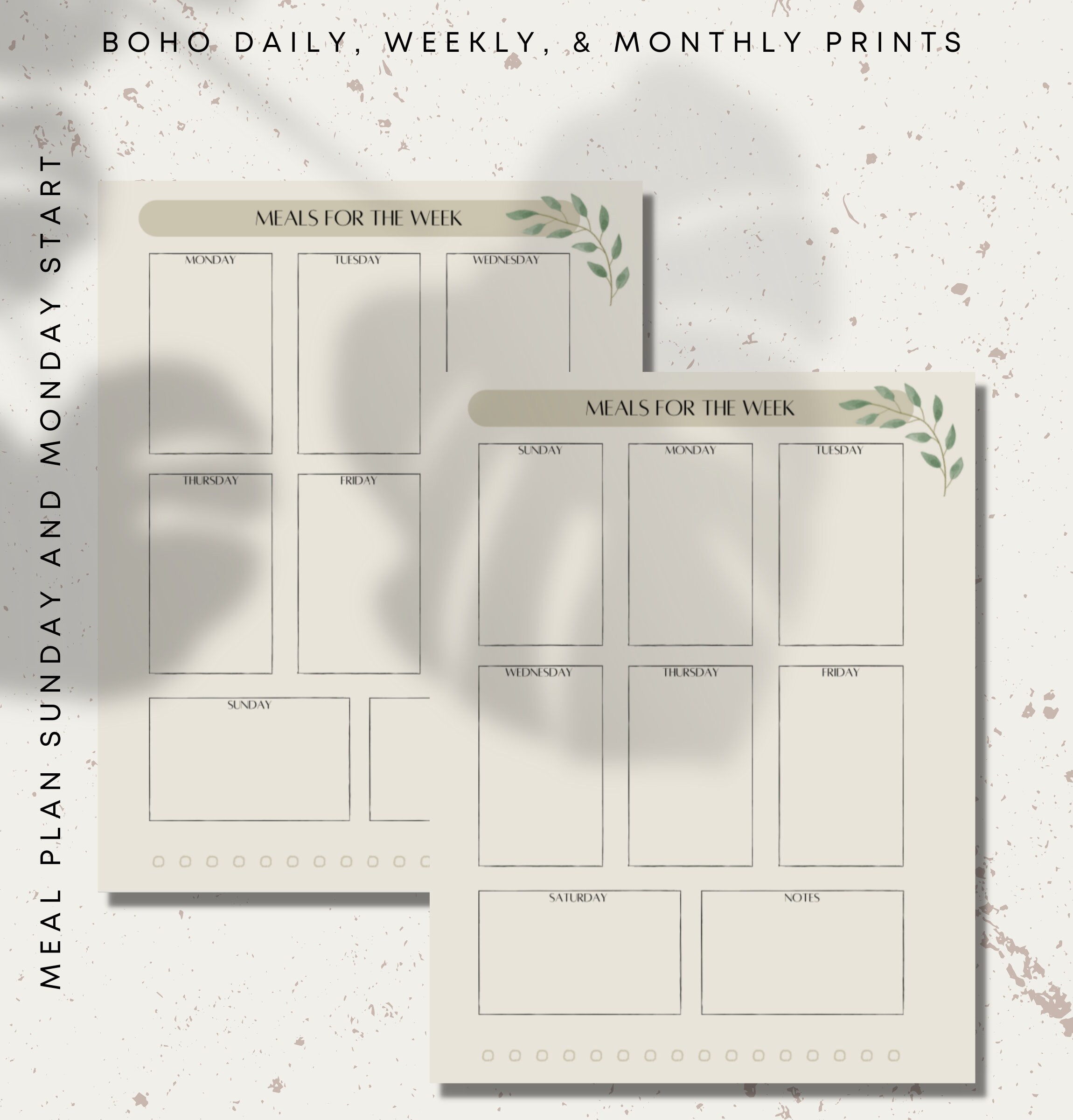 Boho Daily, Weekly, and Monthly Planner Prints | Meal Planner | Digital ...