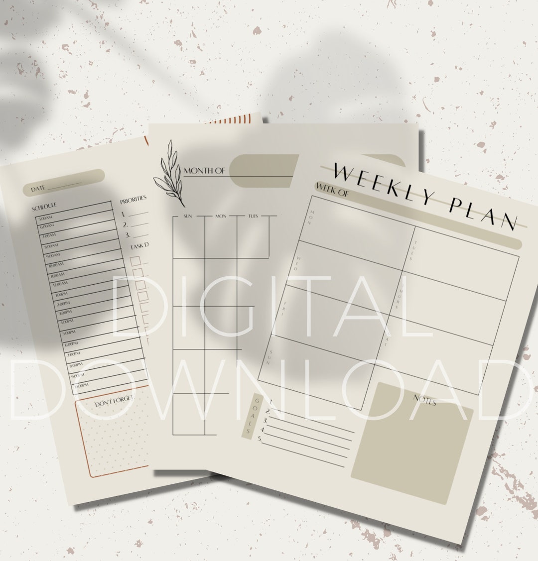 Boho Daily, Weekly, and Monthly Planner Prints | Meal Planner | Digital ...