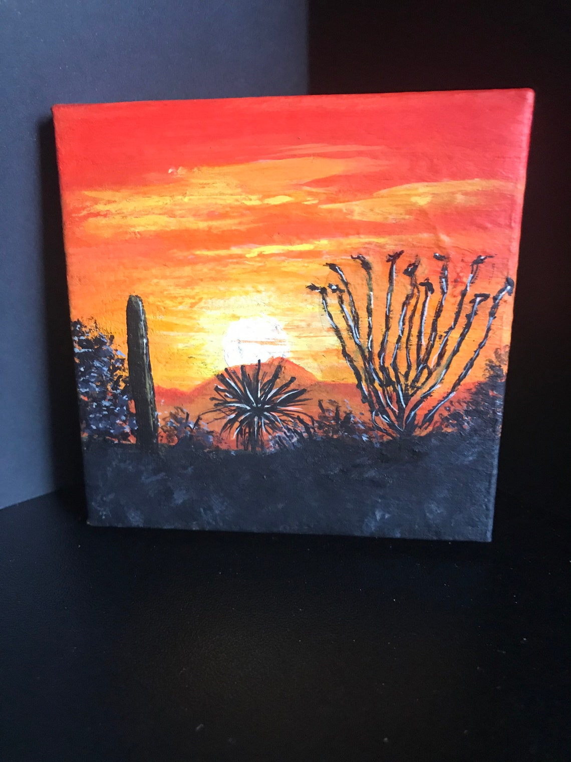 Arizona Desert Sunset Scene Painted on Mini Canvas - Etsy
