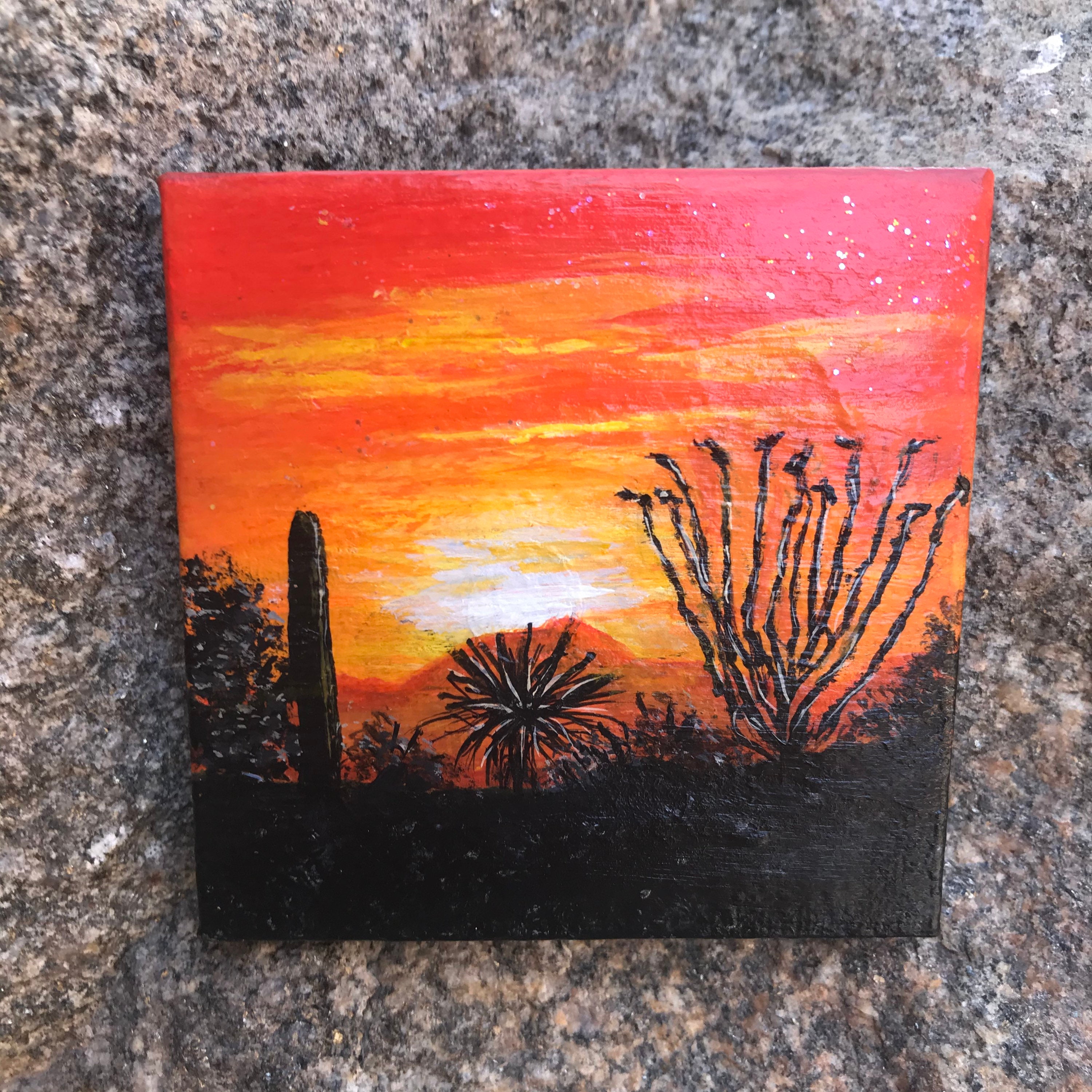 Arizona Desert Sunset Scene Painted on Mini Canvas - Etsy