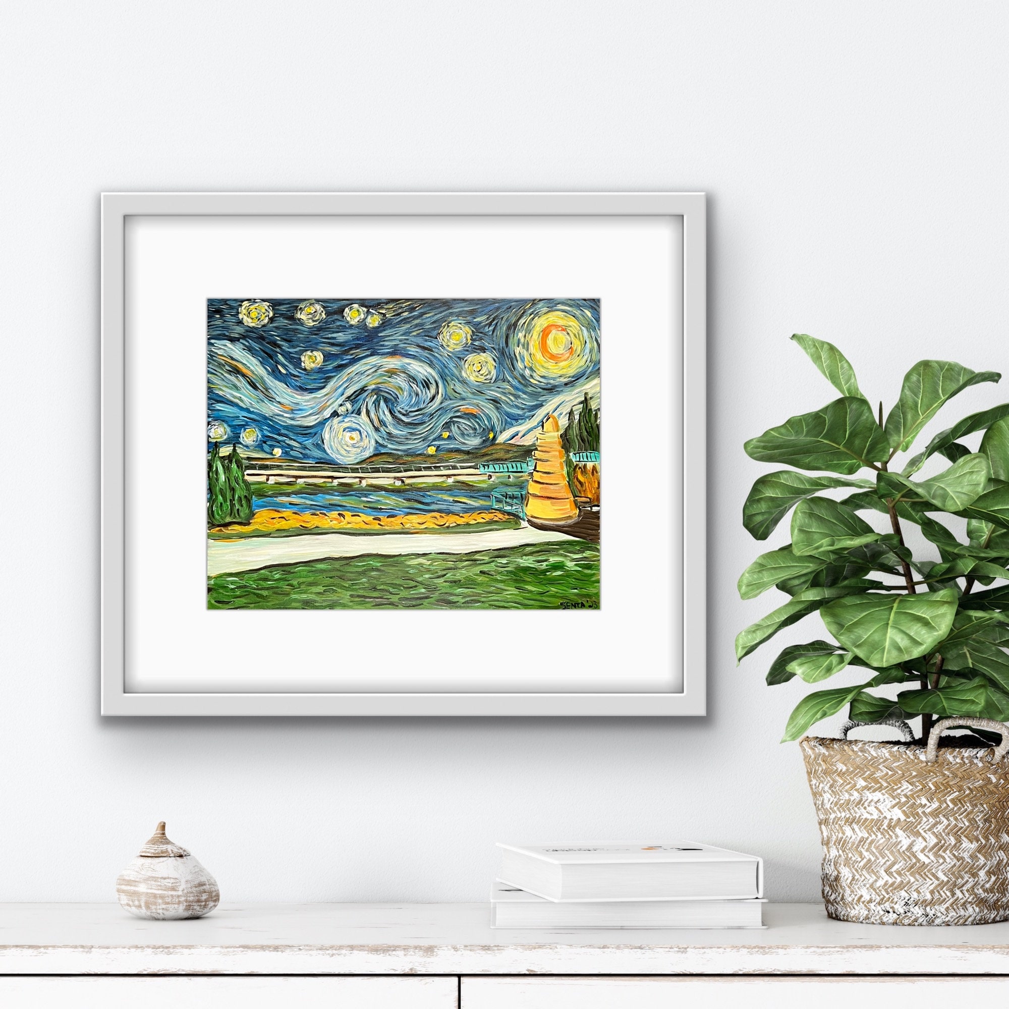 Starry Night Painting Print Framed Painting of the Red River - Etsy