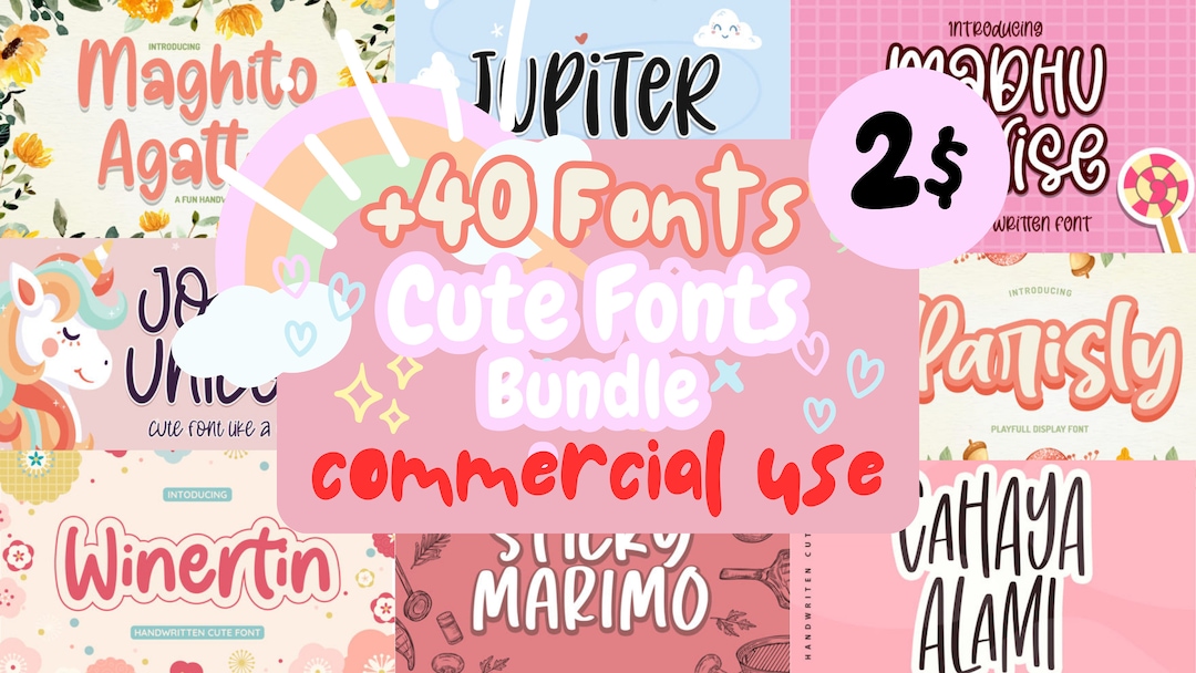 40 Cute Fonts Bundle Collection Cute Fonts Goodnotes Can Be Use on ...