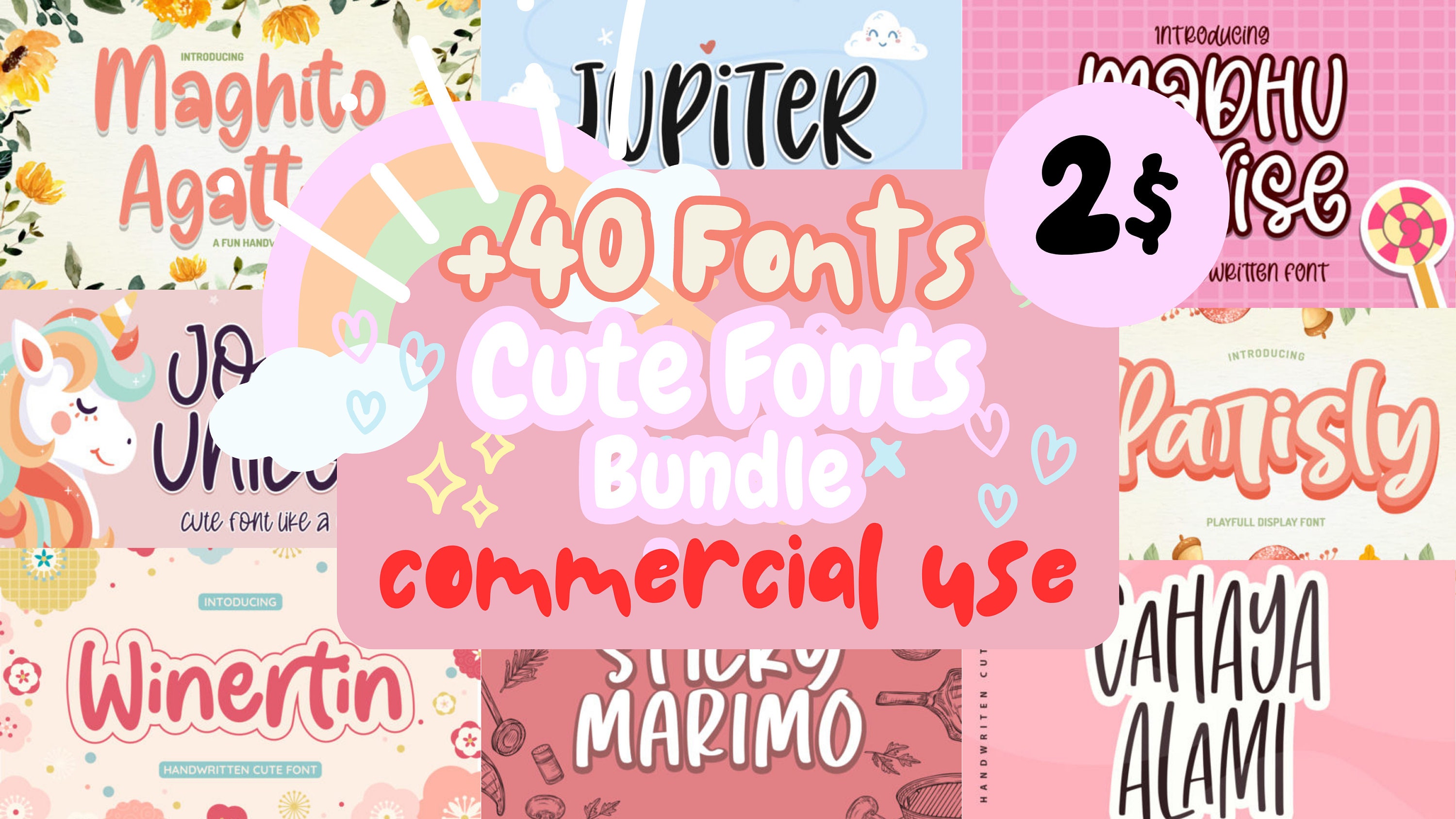 40 Cute Fonts Bundle Collection Cute Fonts Goodnotes Can Be Use on ...