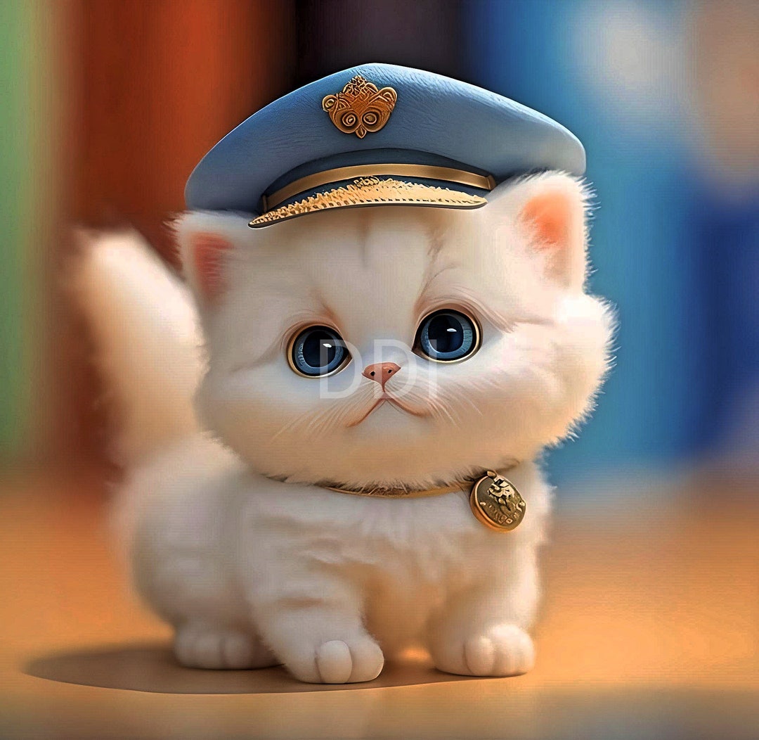 Kawaii Kitten Art Print: Cartoon Cat With Cap (digital Download) - Etsy