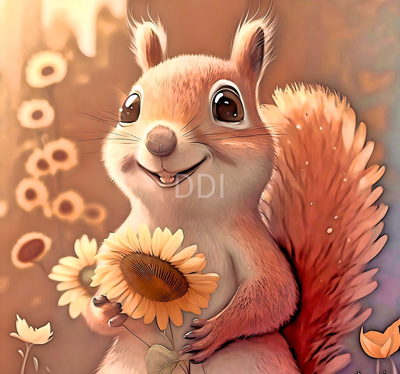 Cute Kawaii Cartoon Red Squirrel Nursery Art Childrens Bedroom Digital Download 3D High ...