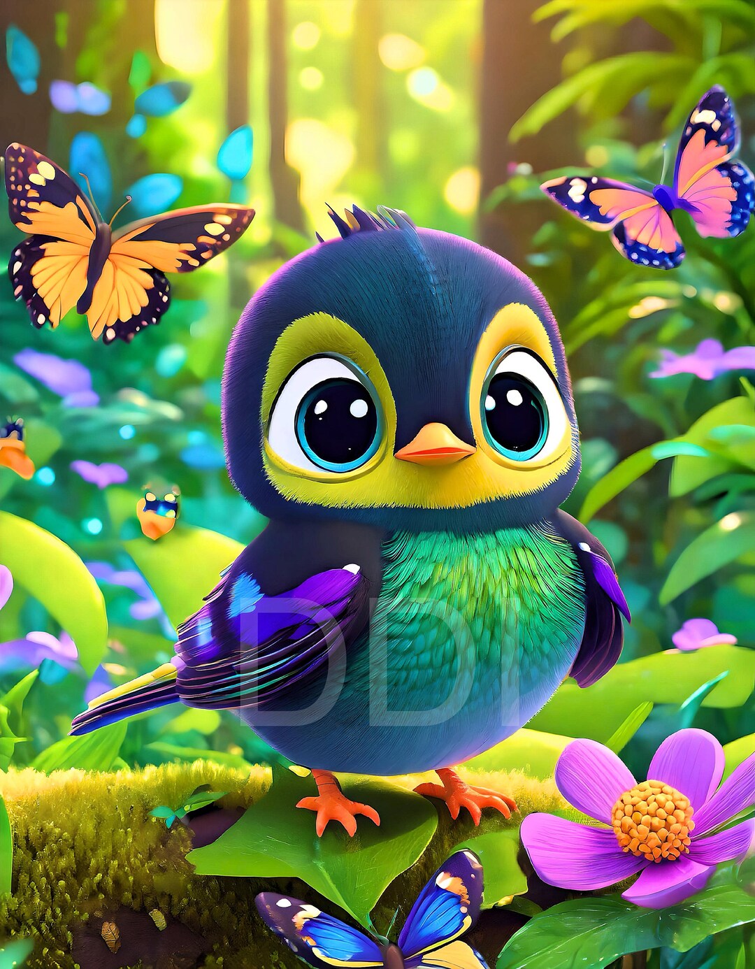Kawaii Cute Cartoon Baby Bird 3D High Resolution Image nursery Decor ...
