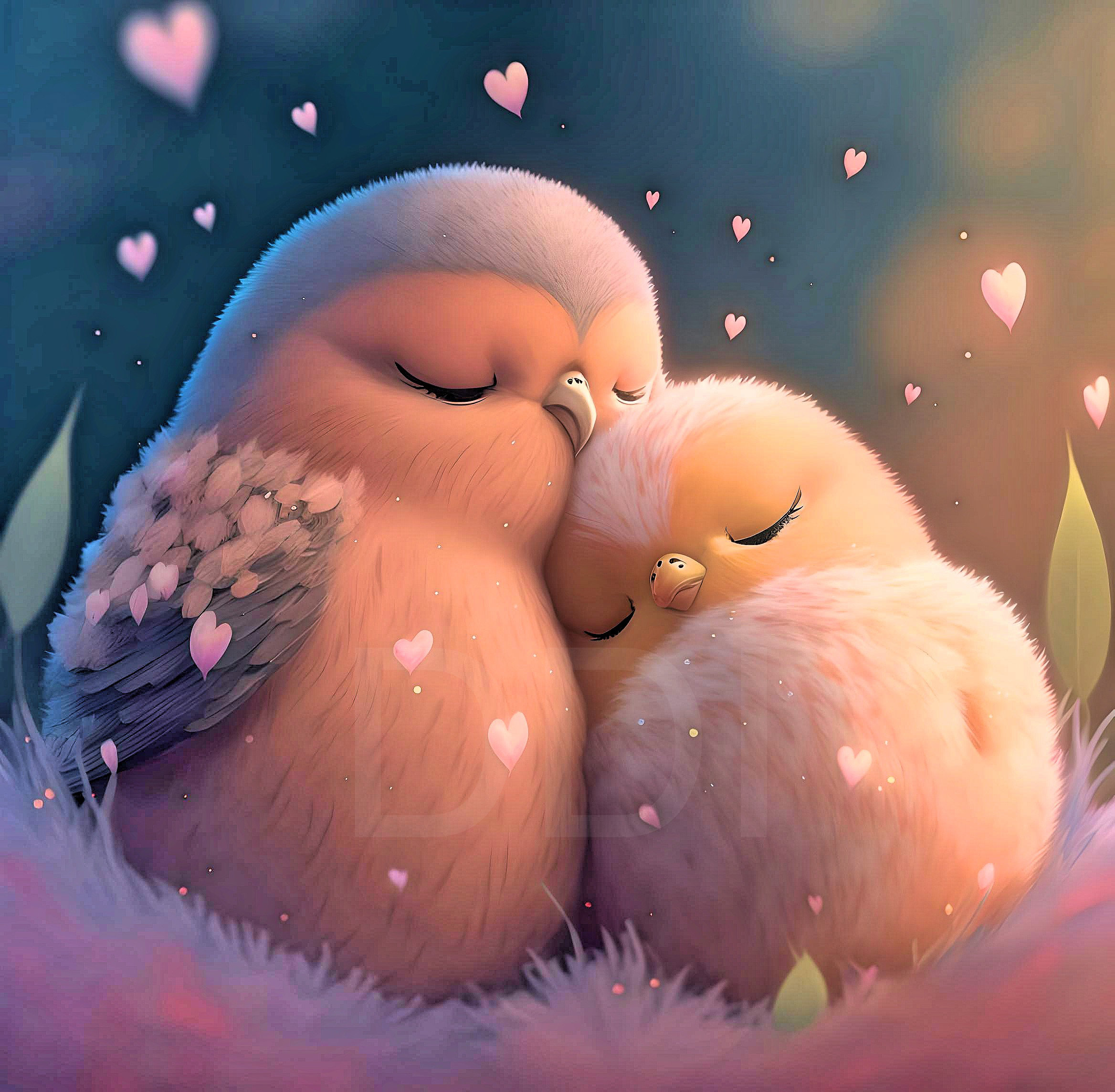 Cute Cartoon Love Birds
