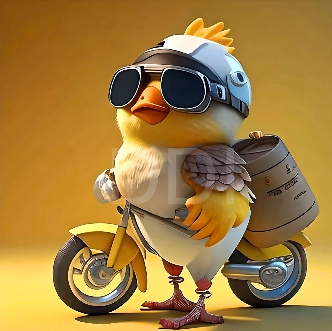 Scooting in Style: Cool Yellow Cartoon Chick Riding a Scooter - Nursery ...