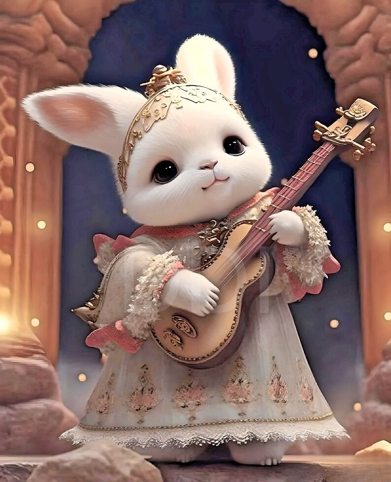 Adorable Cute Kawaii White Bunny Rabbit Digital Download Nursery Art ...