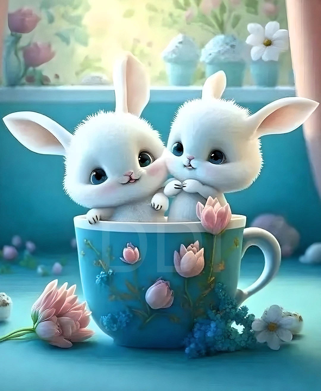 Adorable Cute Cartoon Kawaii Bunny Rabbits Digital Download Nursery Art ...