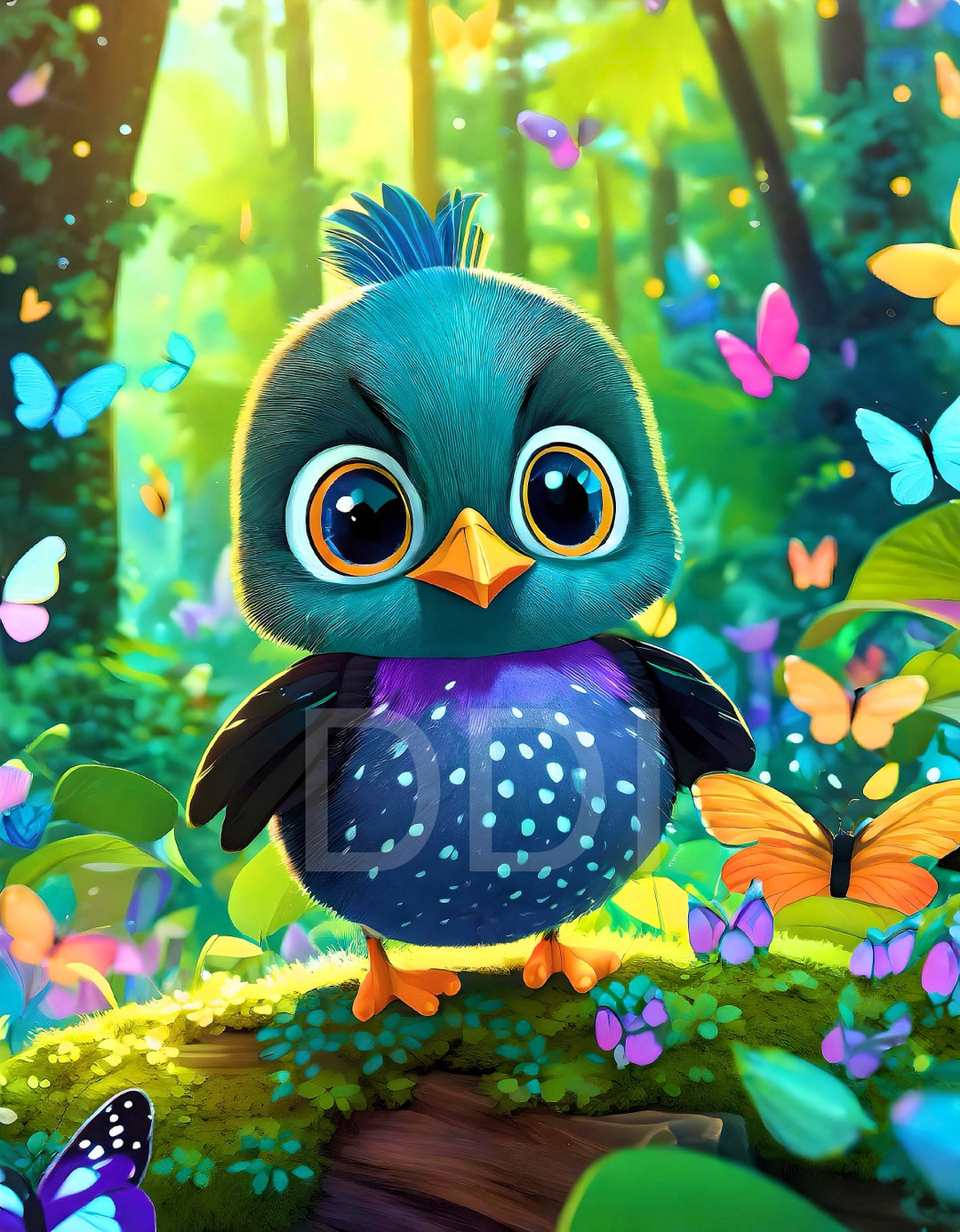 Kawaii Cute Cartoon Baby Bird 3D High Resolution Image nursery Decor ...