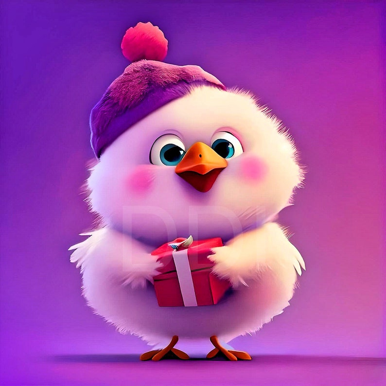 Kawaii Cute Cartoon Baby Bird 3D High Resolution Image nursery Decor ...