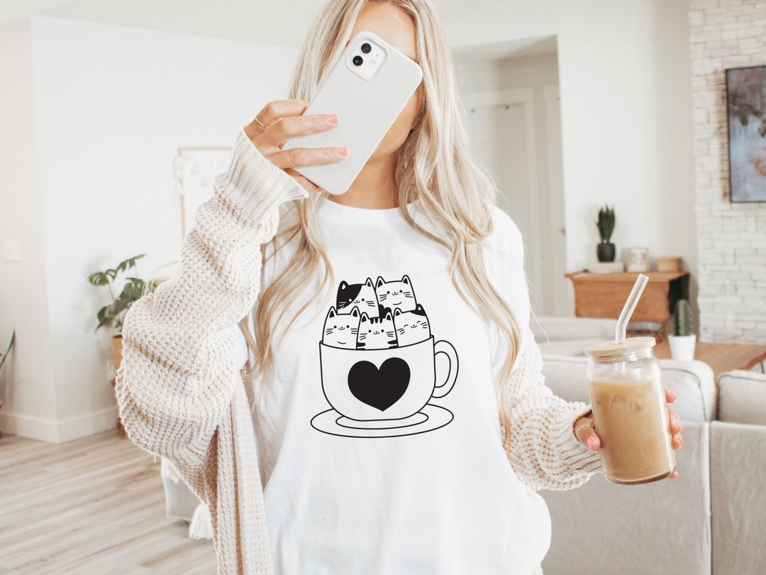 Cute Cat Coffee, Cat Shirt, Graphic Tee, Cat Mom, Cat Lovers Gift, Cat ...