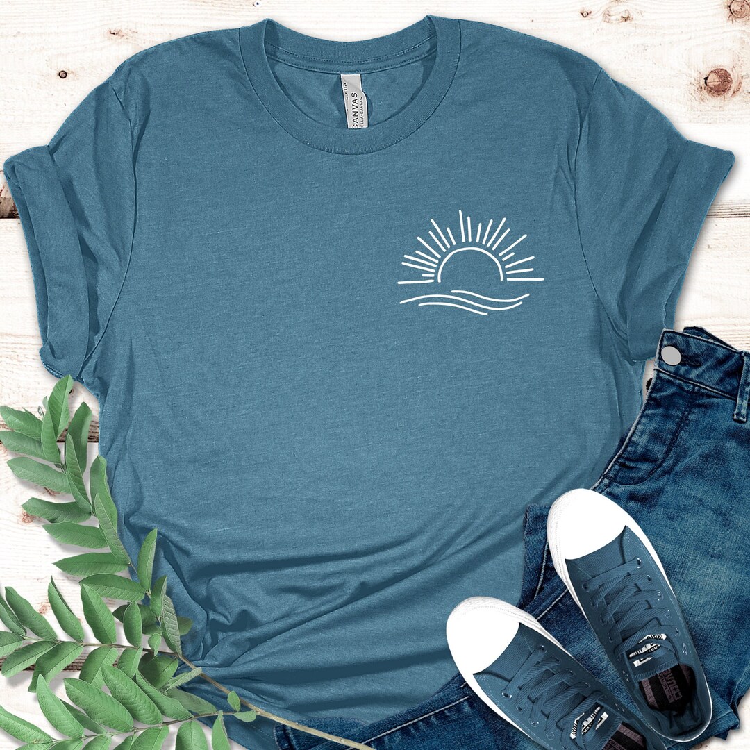 Sunset Pocket Print Shirt, Pocket Print Half Sun and Sea Shirt, Sunset ...