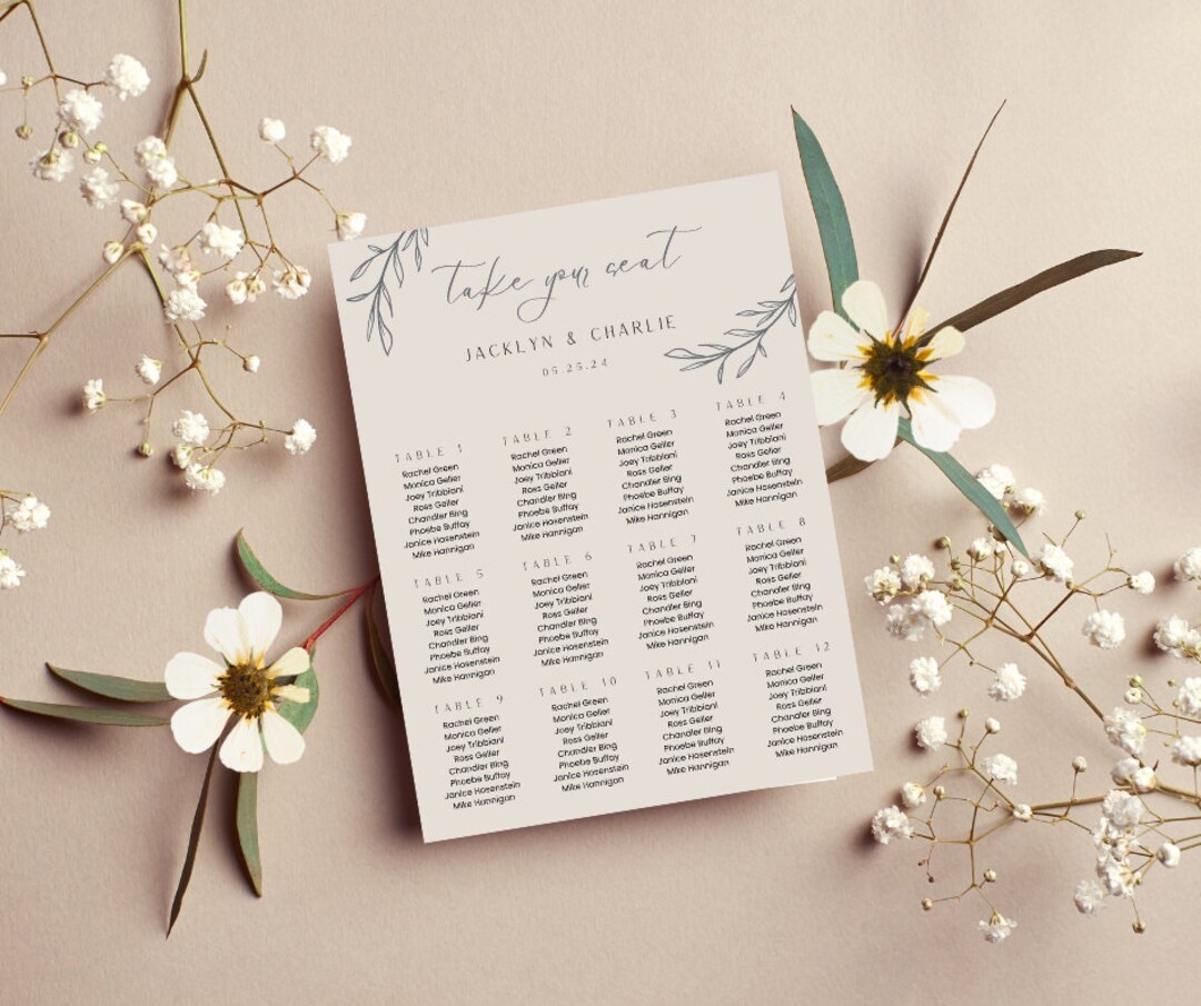 Simple Wedding Seating Chart Digital Custom Wedding Chart Wedding ...