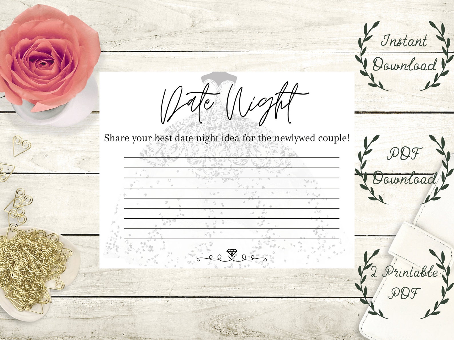 Digital PDF Date Night Poster and Card | Bridal Shower Game Activity ...