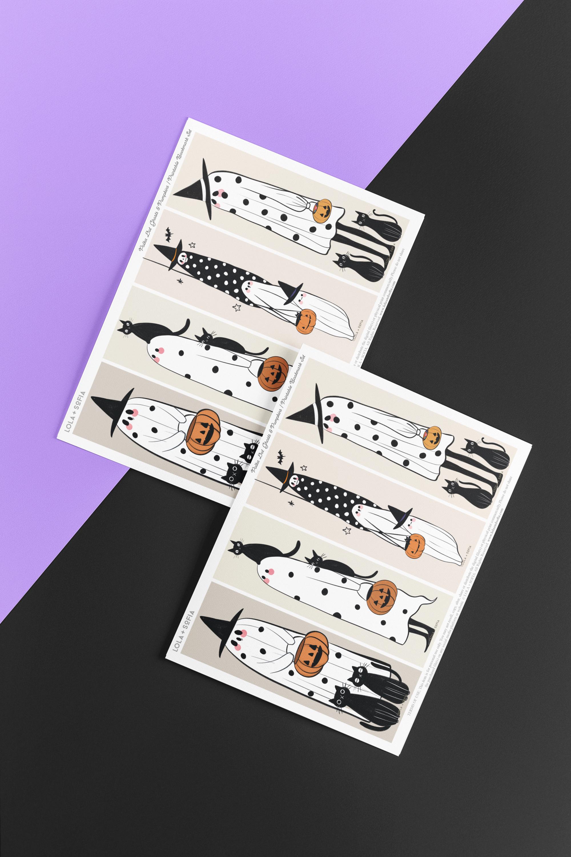 Printable Halloween Ghosts and Black Cats Bookmark Set - Etsy