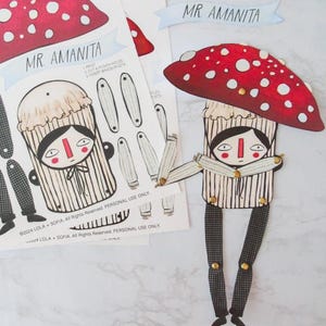 Mr. Amanita" - Hand-drawn Articulated Mushroom Paper Puppet, Printable ...