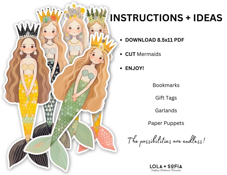 Mermaid Paper Craft Printable - Diy Digital Download - Etsy