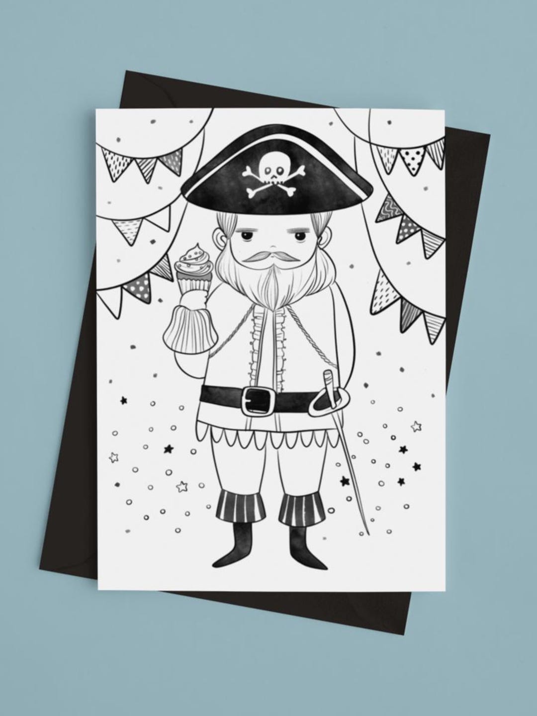 Ahoy, Birthday Pirate! Printable Coloring Greeting Card - Etsy
