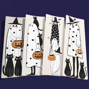 Printable Halloween Ghosts and Black Cats Bookmark Set - Etsy