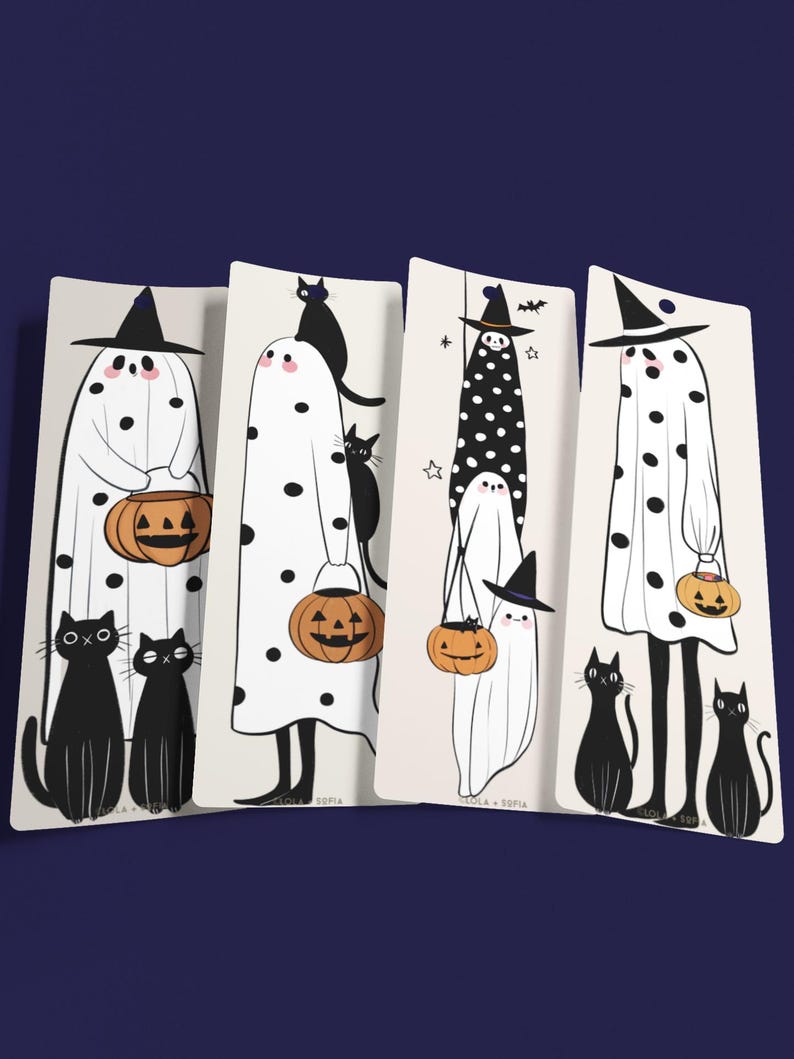 Printable Halloween Ghosts and Black Cats Bookmark Set - Etsy