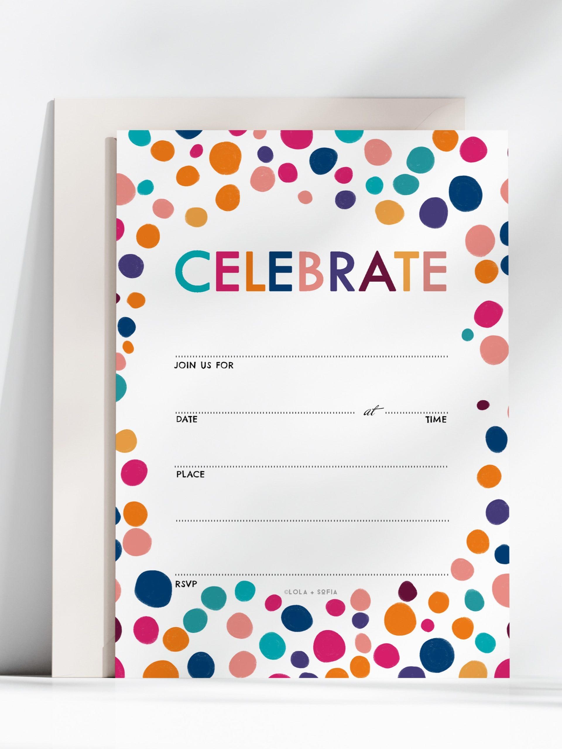 Celebrate Polka Dot Party - Printable Fill-in Invitation - Etsy